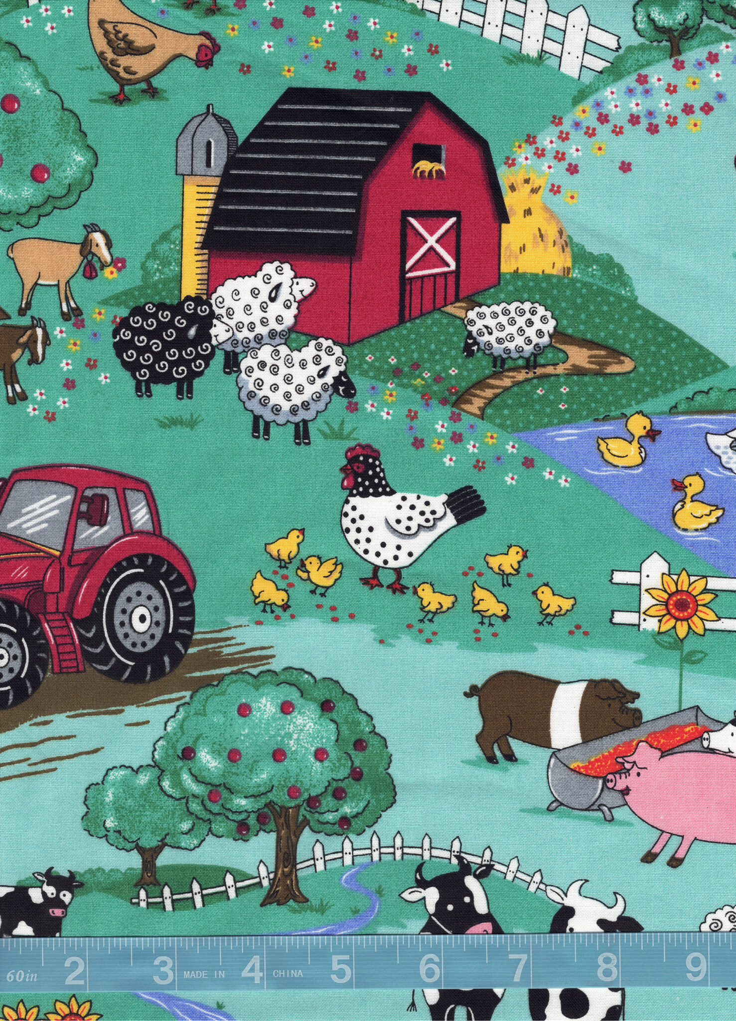 Country Farm Scene Quilt Cotton Fabric By The Yard