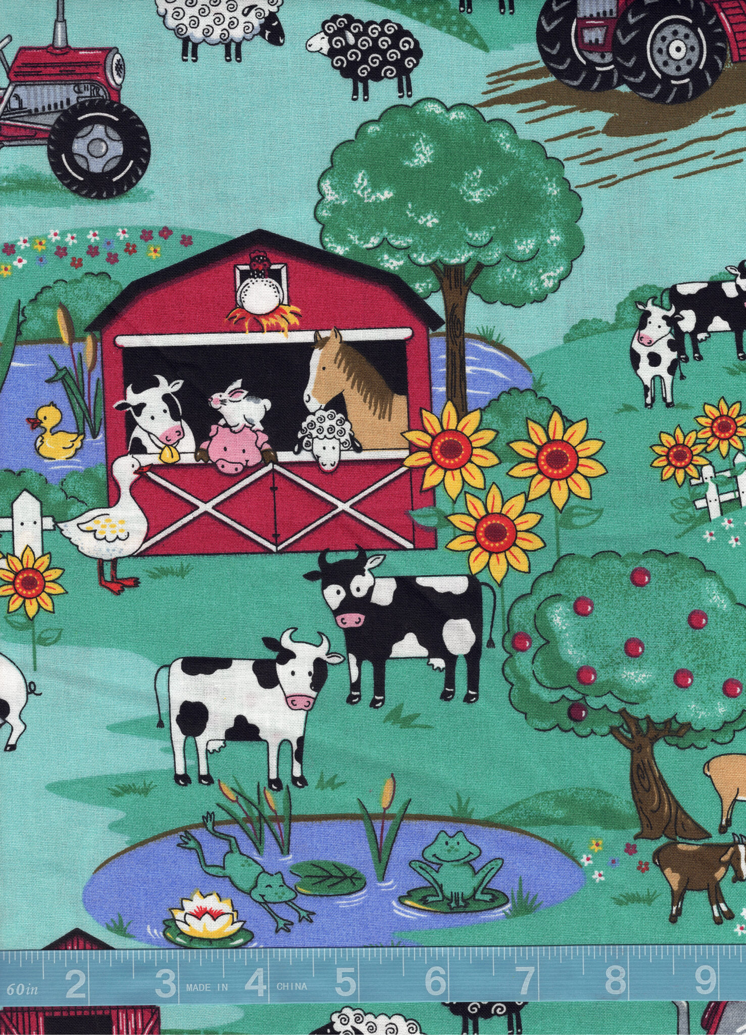 Country Farm Scene Quilt Cotton Fabric By The Yard