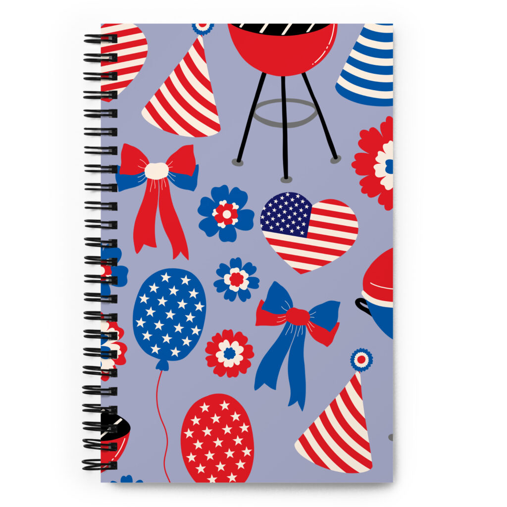 Patriotic 4th of July Icons on Heather Purple Spiral Notebook - Merchlet